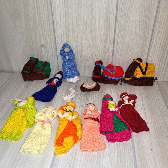 Vintage | Holiday | Vintage Crocheted Christmas Nativity Set Hand Knit ...